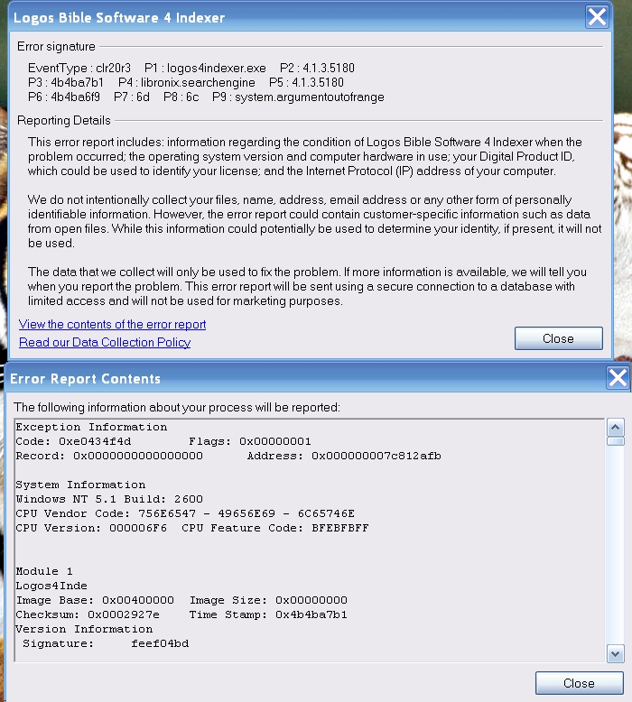 Indexing Errors — Logos Community
